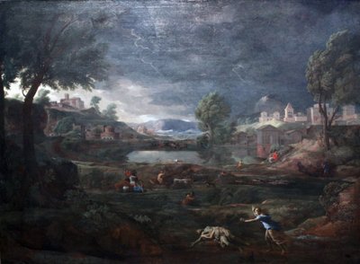 Landschaft während eines Gewitters mit Pyramus und Thisbe